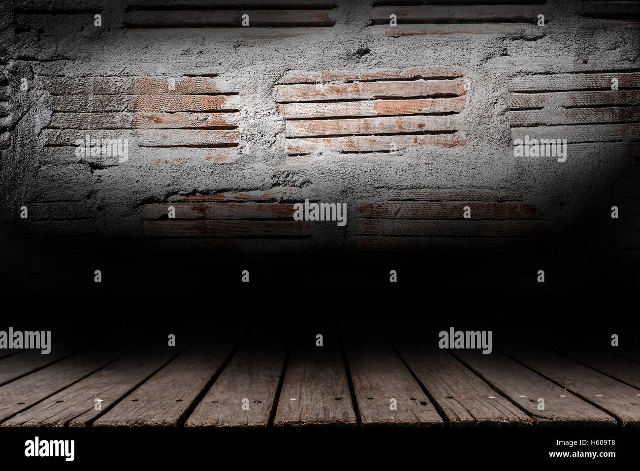 Brick Wall and wood paneled floor backdrop design Stock Photo - Alamy