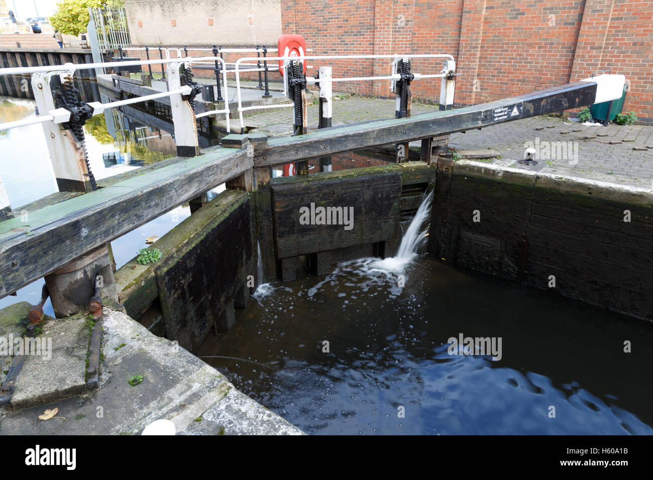 Canal lock in operation at Nottingham canal. In Nottingham, England. On ...