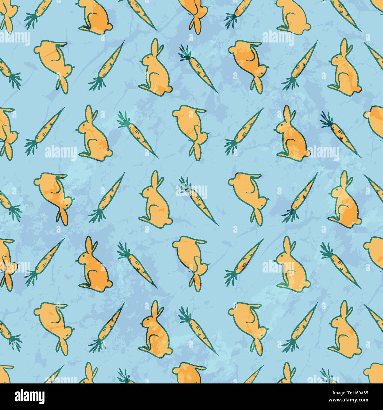 Seamless Pattern With Carrot And Bunny On A Blue Grunge Background ...