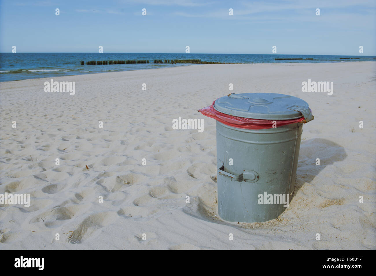 garbage can at the beach over Baltic Sea Stock Photo - Alamy
