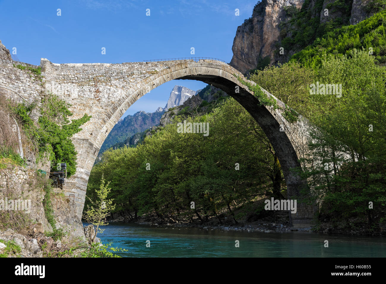 The historical stone bridge of Konitsa in Epirus, Greece Stock Photo ...
