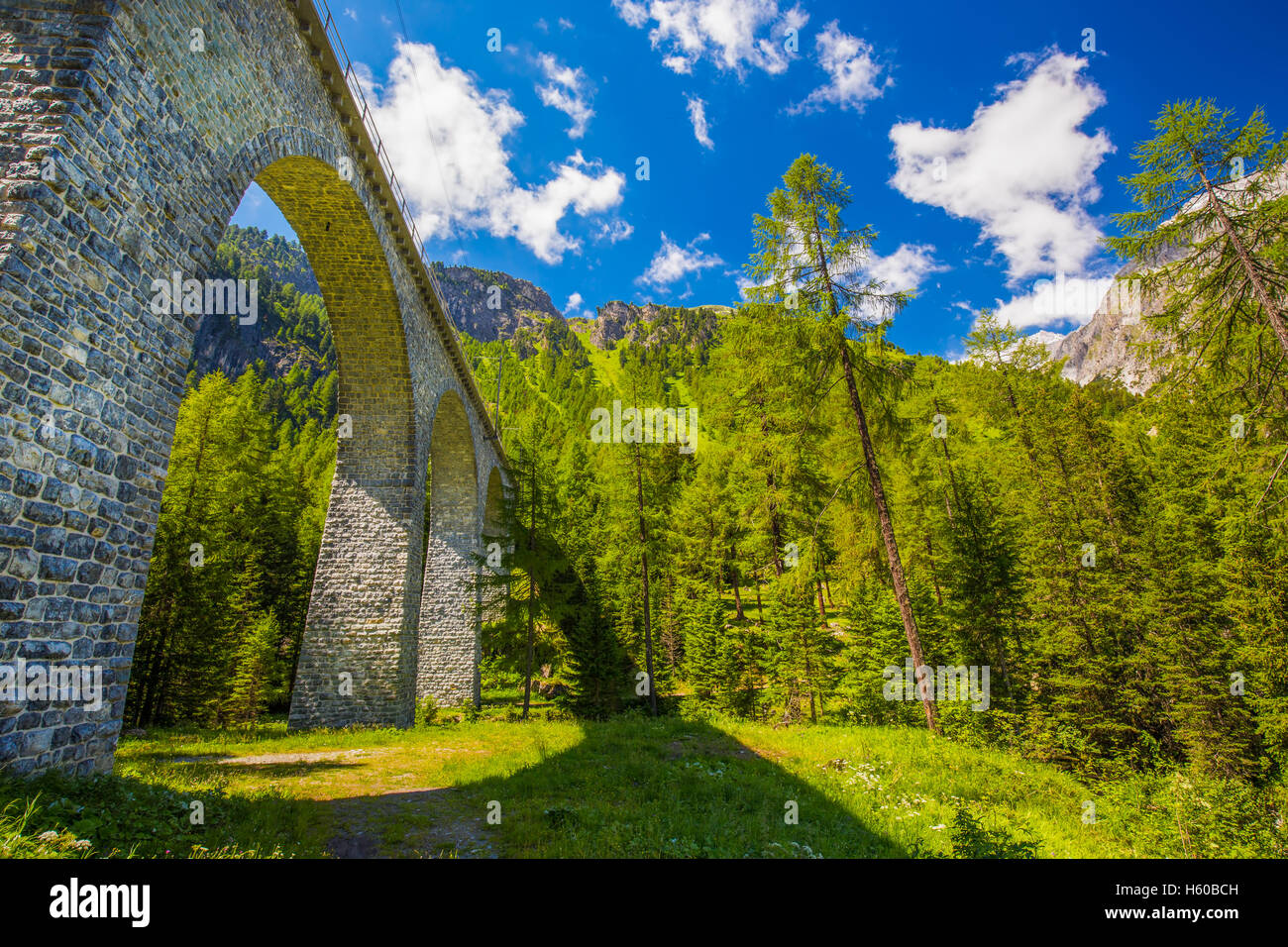 Famous landwasser Viaduct bridge on Albula pass in Swiss Alps Stock ...