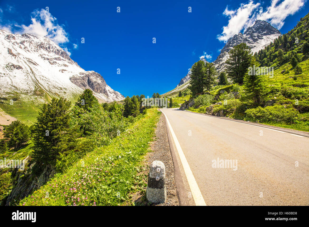 Mountain road to Albula pass - Swiss mountain pass near Sankt Moritz in ...