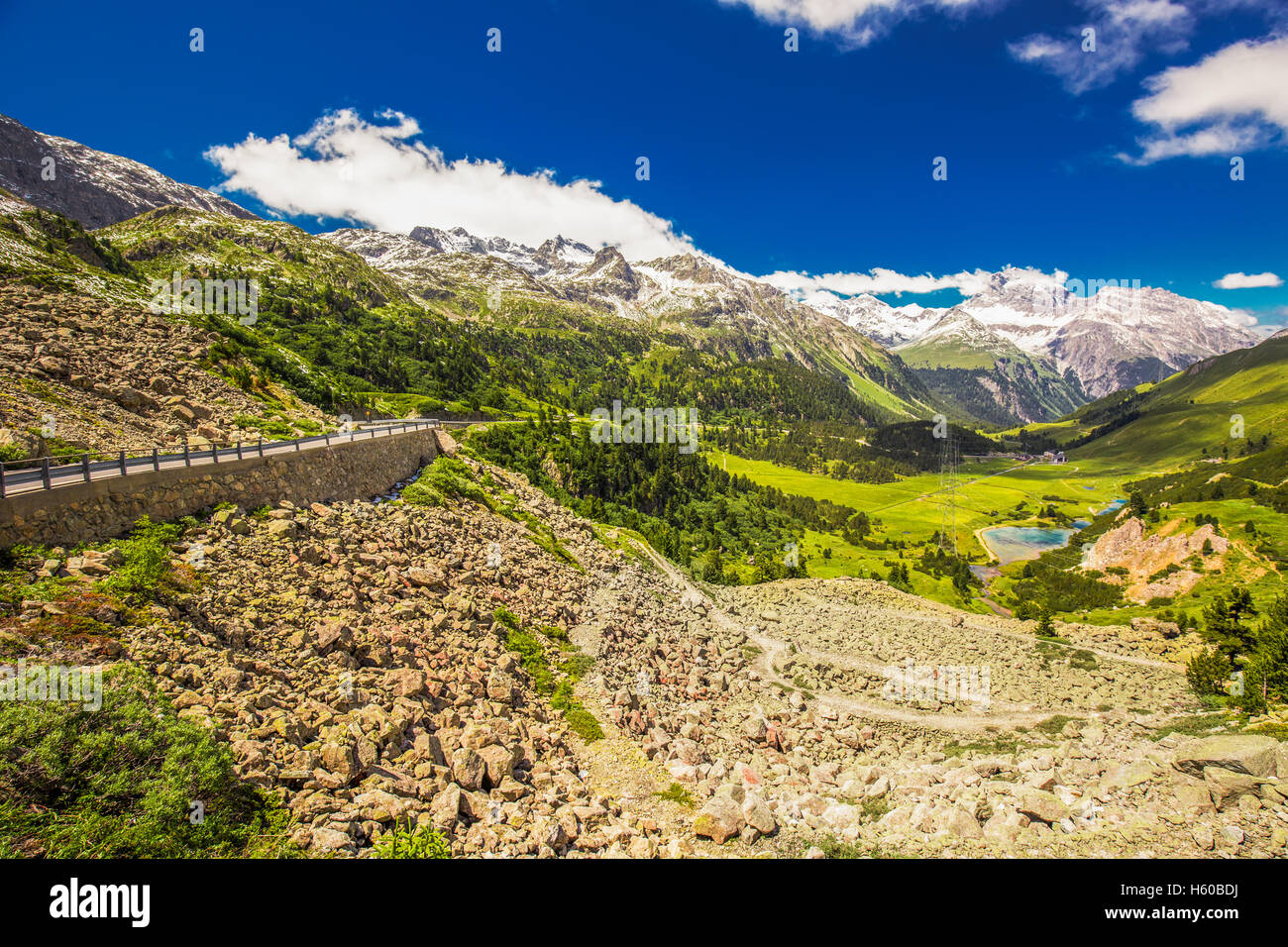 Mountain road to Albula pass - Swiss mountain pass near Sankt Moritz in ...