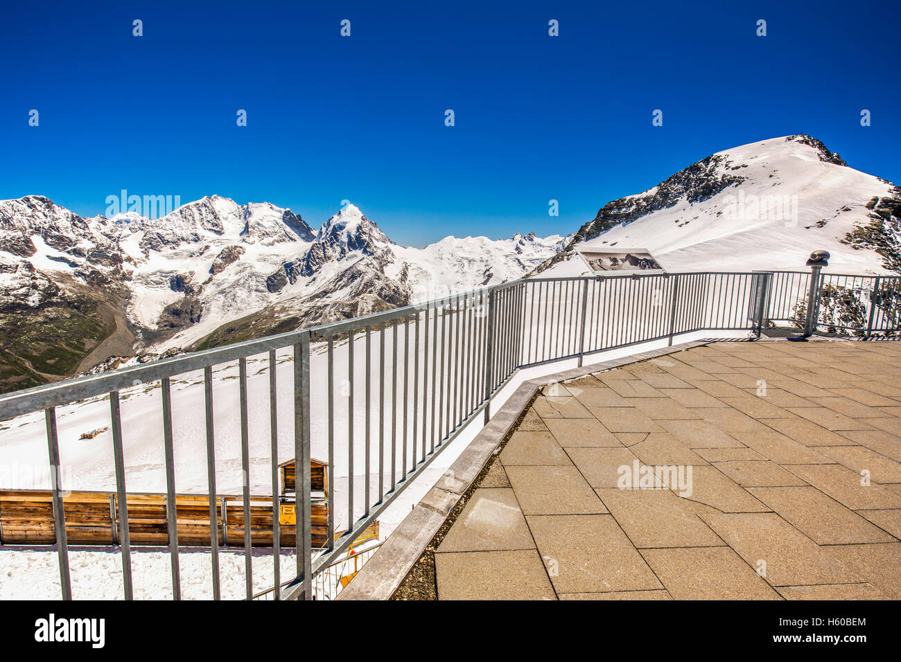 Stunning view to Bernina mountain range in Swiss Alps from the top of ...