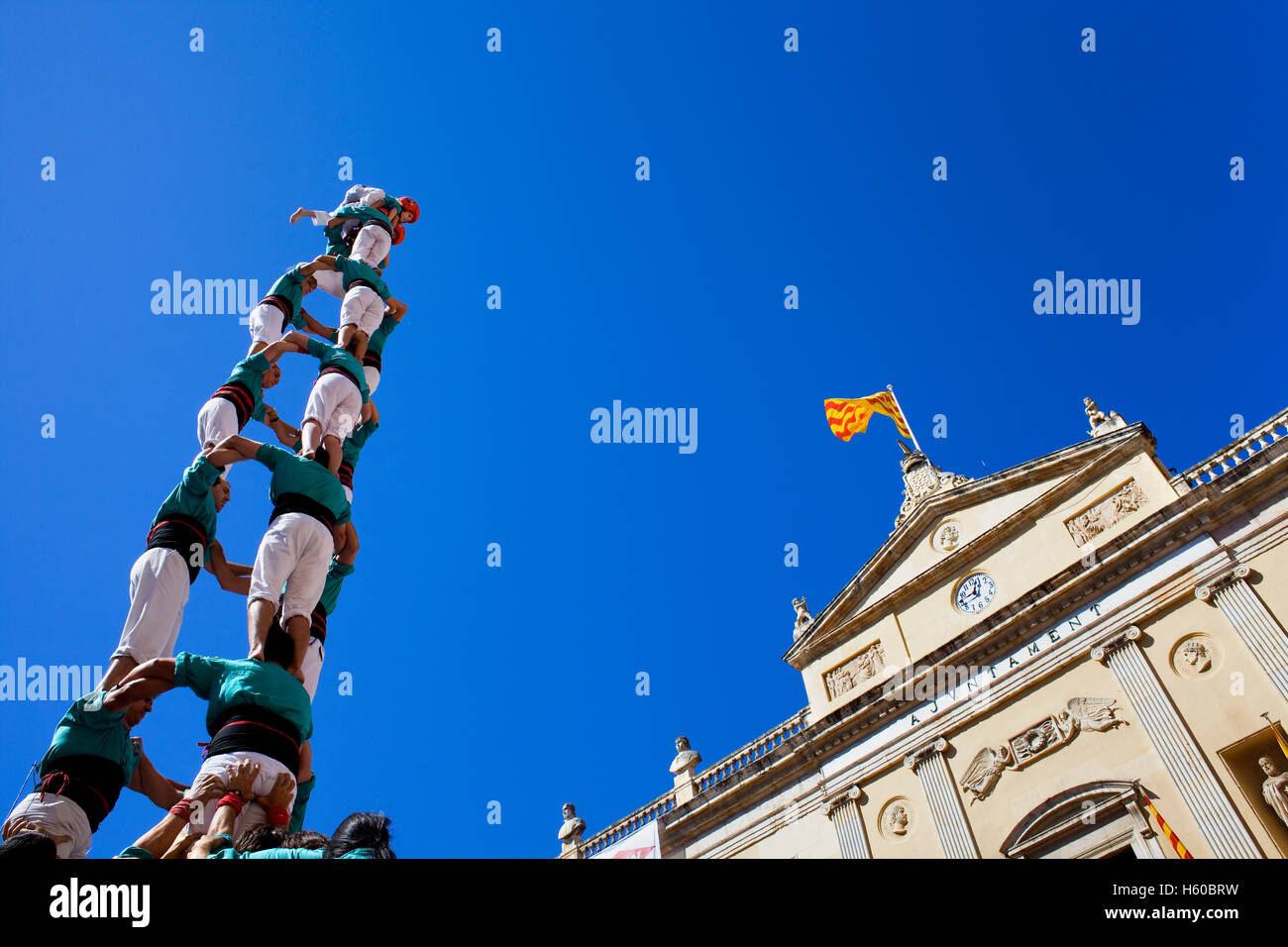 Castellers de Vilafranca.'Castellers' building human tower, a Catalan ...
