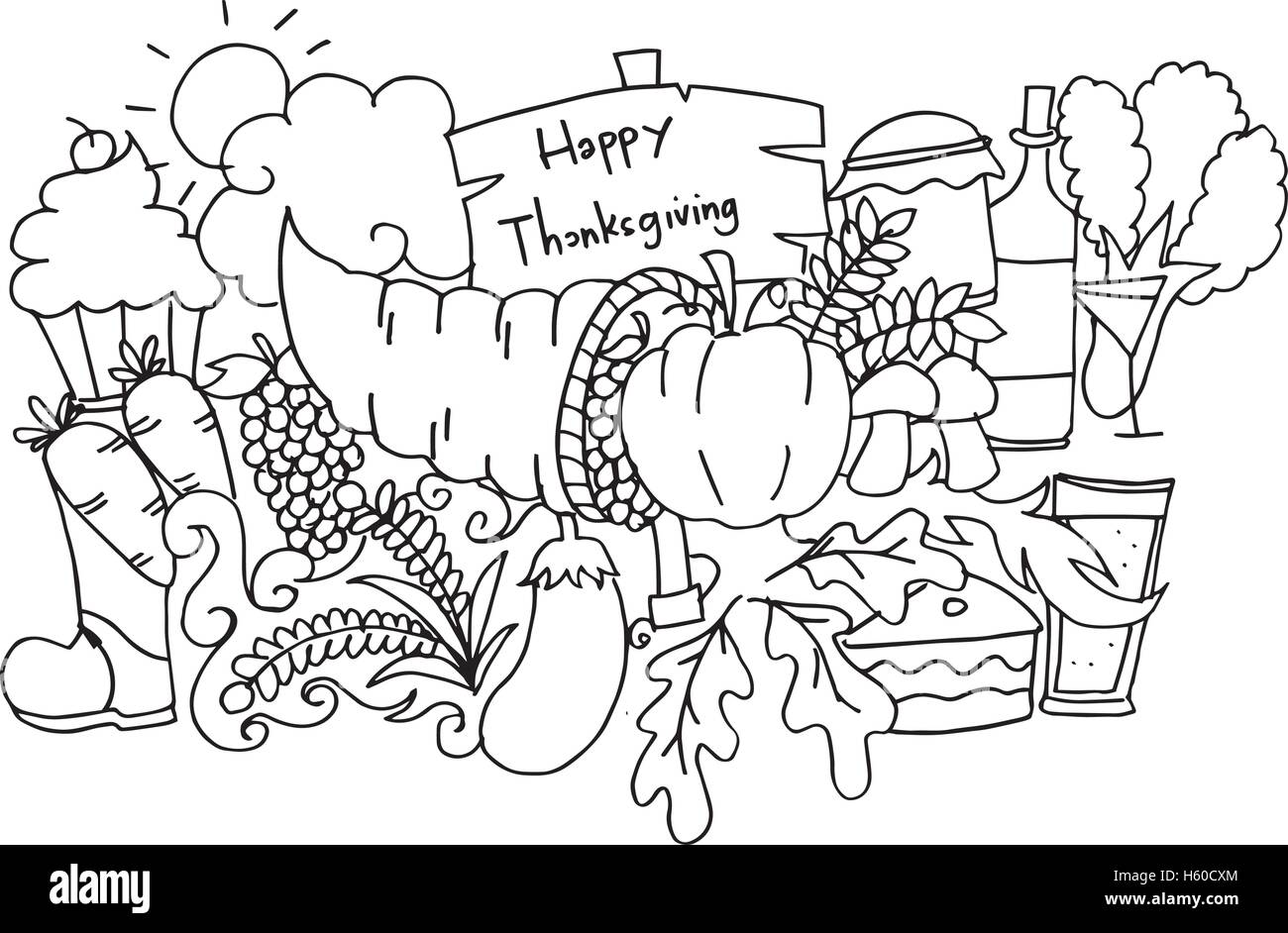 Hand draw of thanksgiving doodle art Stock Vector Image & Art - Alamy
