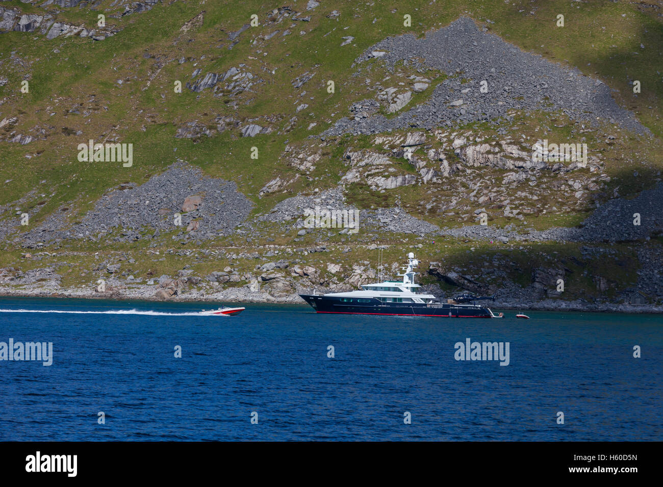 Luxury arctic superyacht T6 in arctic waters off Utakleiv, Lofoten ...