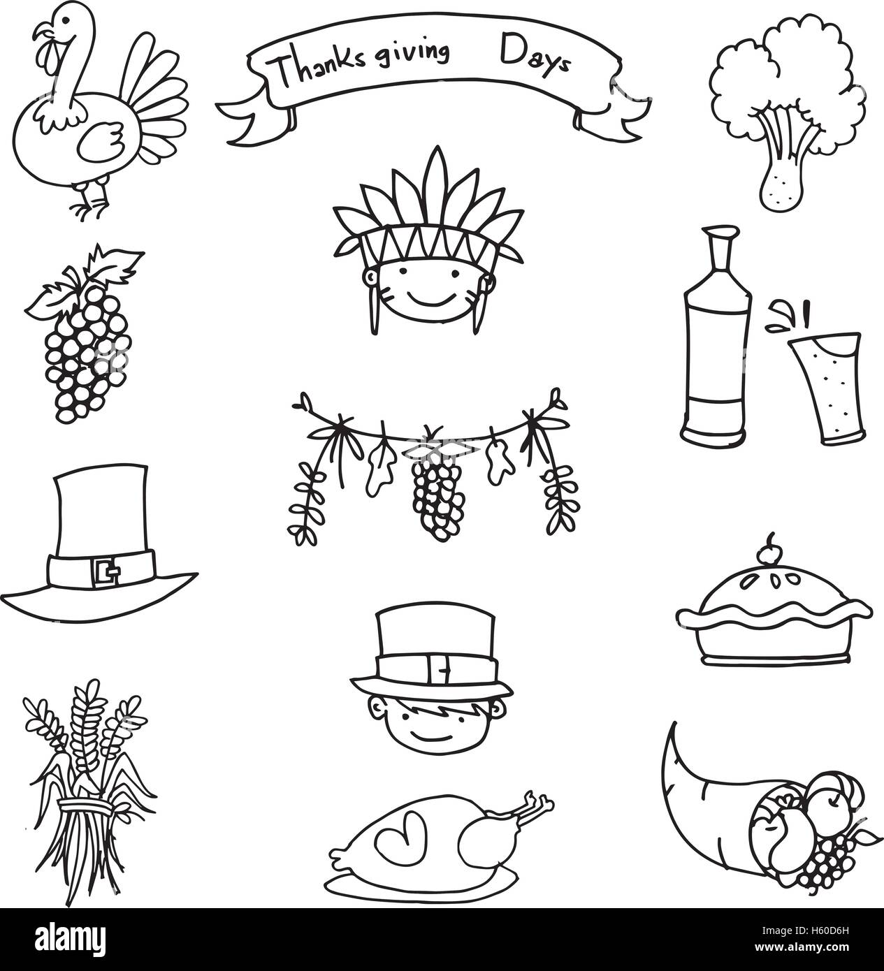 Thanksgiving day doodle set collection Stock Vector Image & Art - Alamy