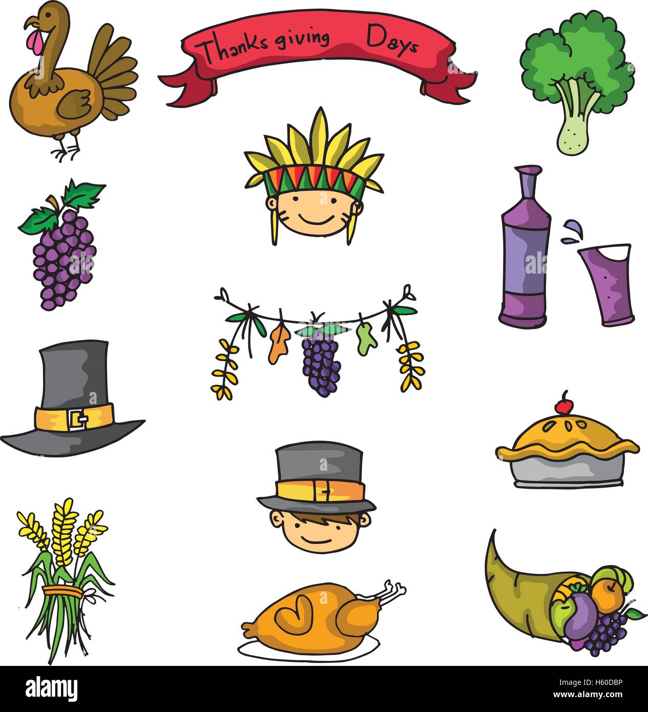 Doodle of thanksgiving object set Stock Vector Image & Art - Alamy