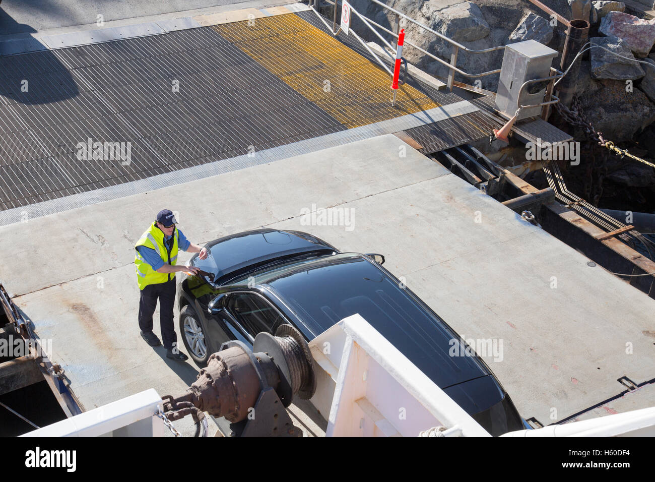 Car ferry in Australia ferry boat ramp and vehicle being loaded Stock ...