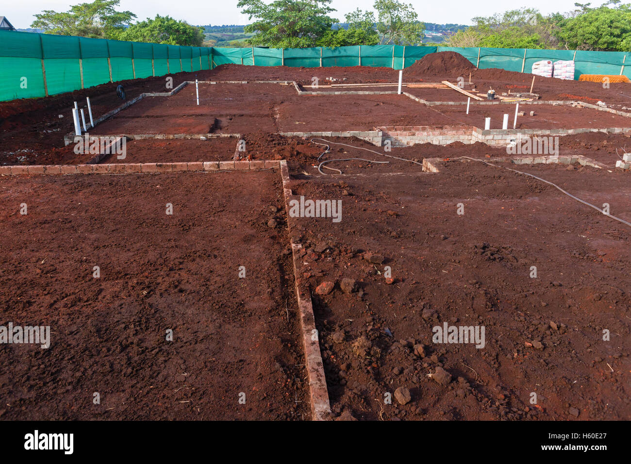 House building construction foundations layout brickwork new home in ...