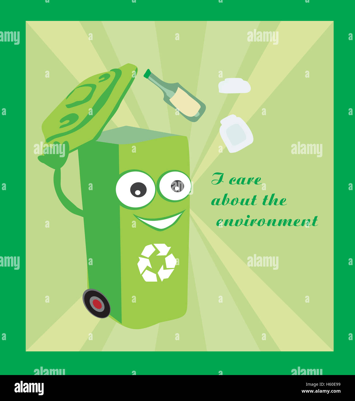 a vector cartoon representing a funny recycling bin Stock Photo - Alamy