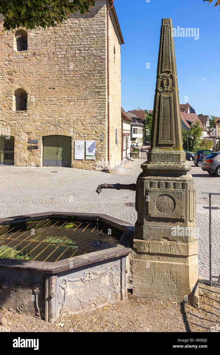 Well in front of the town hall, the historic Grafenburg Castle in ...