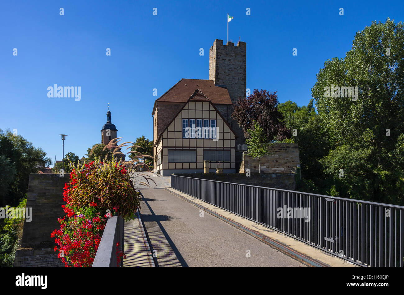 Grafenburg Castle and town hall of Lauffen am Neckar, Baden-Wurttemberg ...
