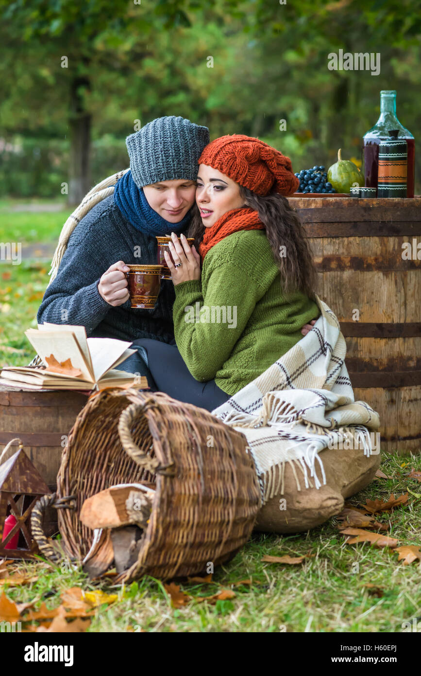 Happy romantic couple at fall Stock Photo - Alamy