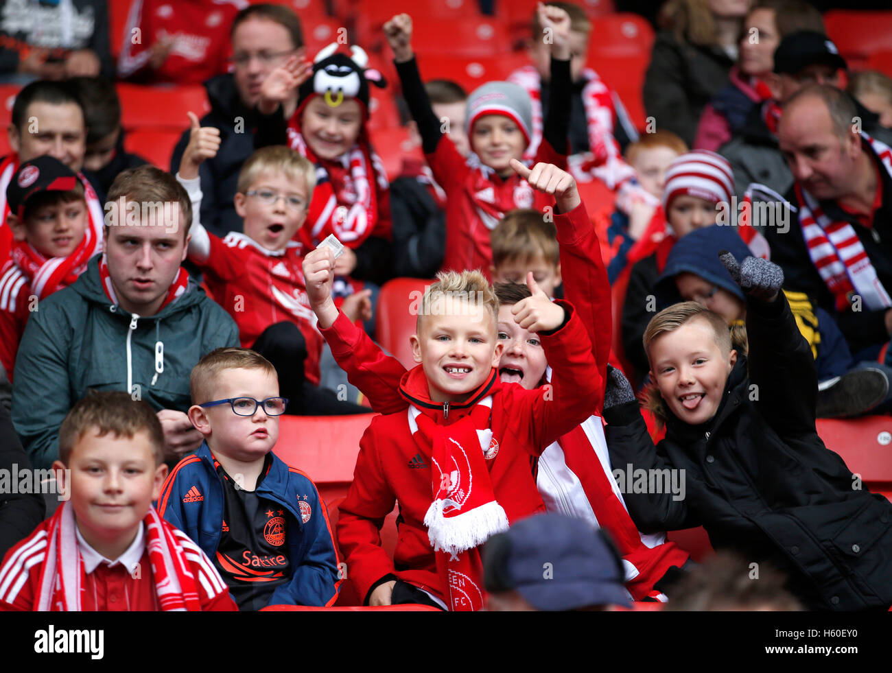 Aberdeen fans show their support in the stands prior to the Betfred Cup ...