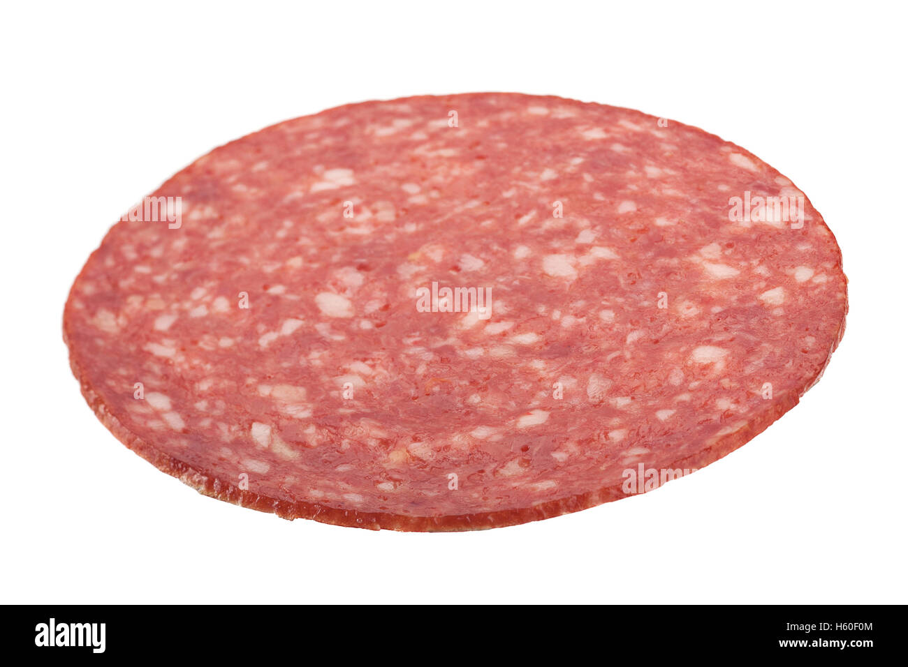 Salami sausage slice closeup isolated on white background Stock Photo ...