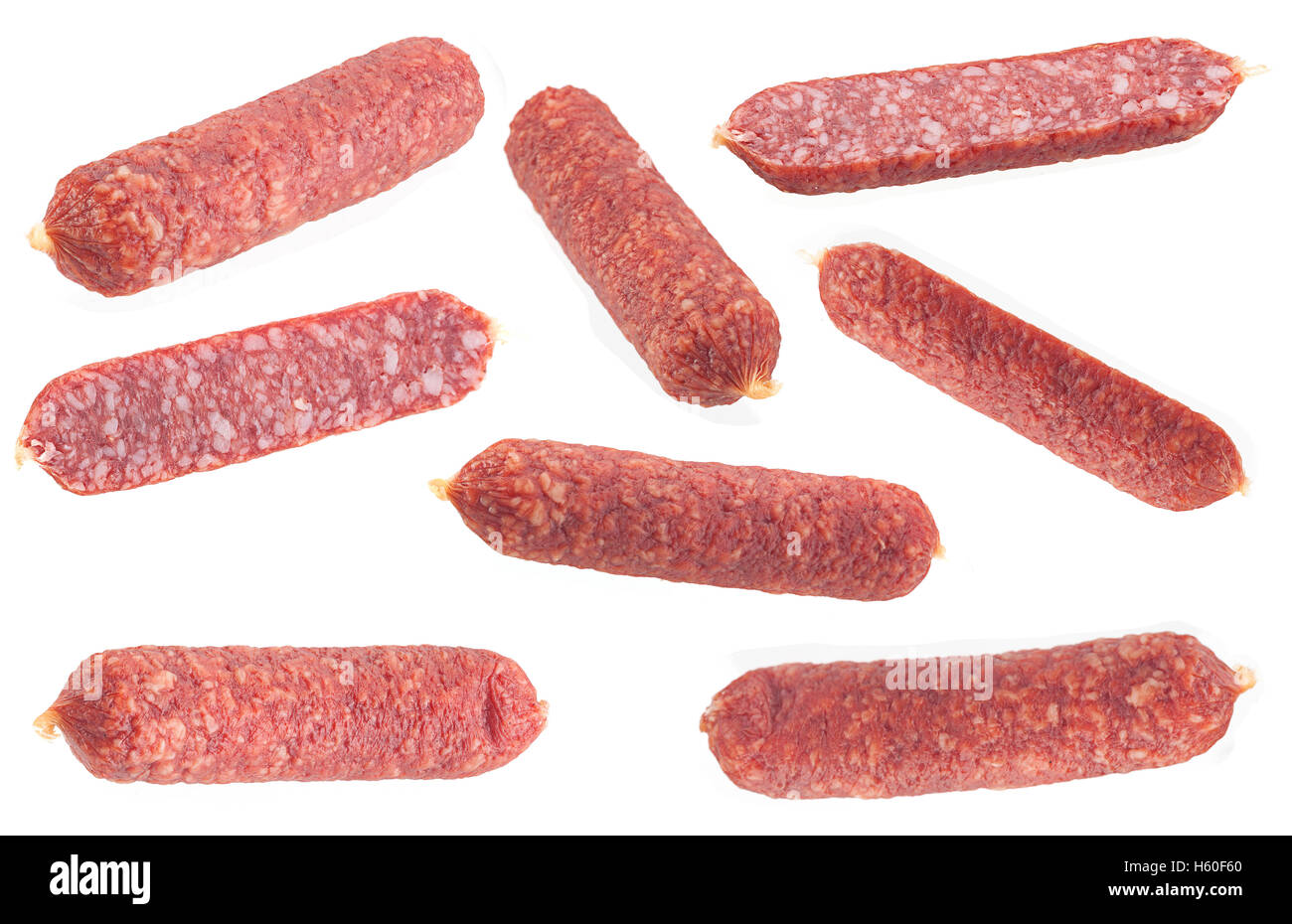 Small salami sausage loseup isolated on white background Stock Photo ...