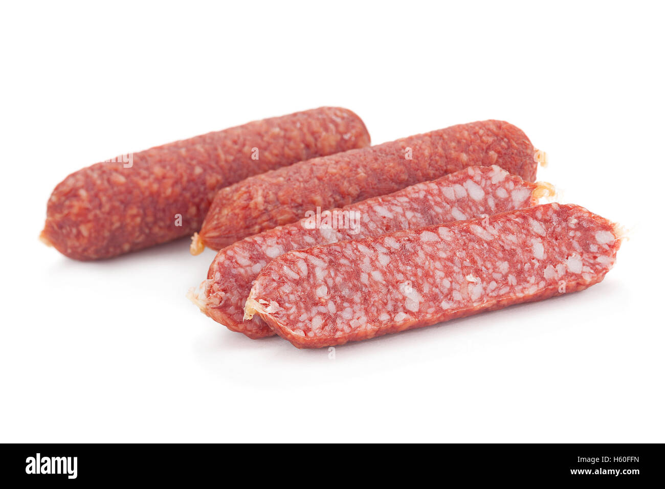 Small salami sausage loseup isolated on white background Stock Photo ...