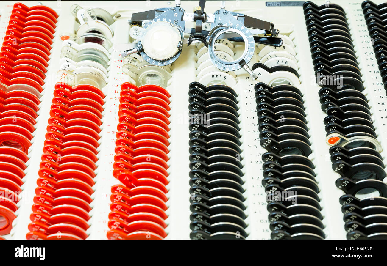 Eye test equipment for checking eyes vision. Eye glasses used in eye ...