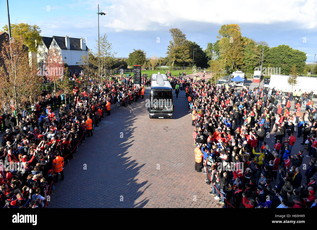 The Liverpool team coach arrives before the Premier League match at ...