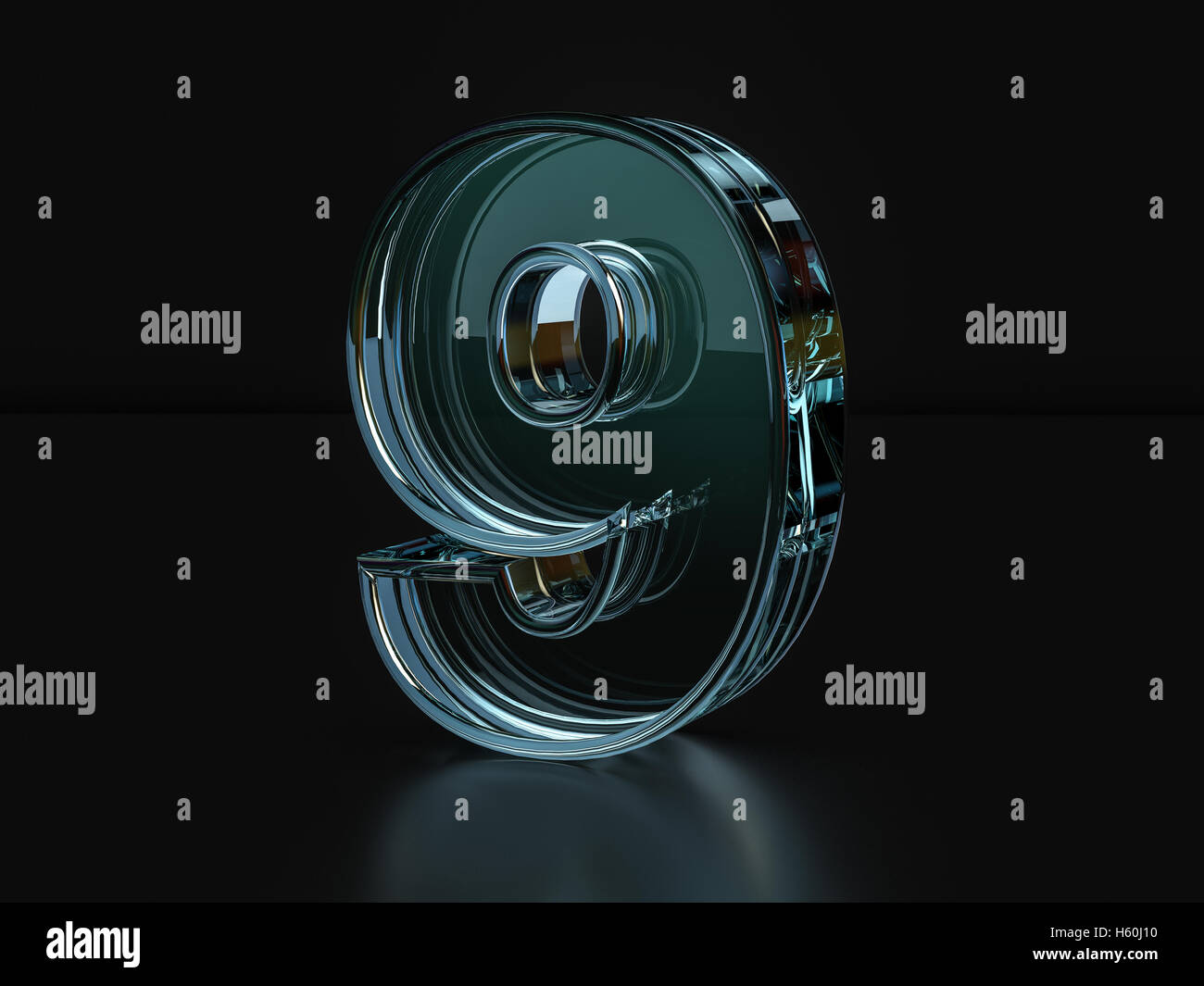 Glass number nine on a black background. 3D illustration Stock Photo ...