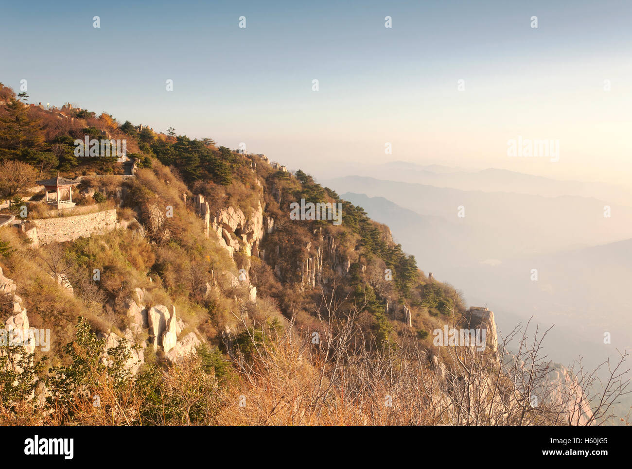 The Taishan Mountain range in the morning light in Shandong province ...