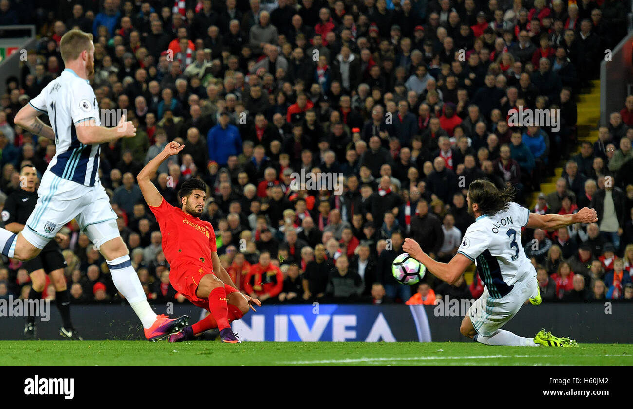 Liverpool's Emre Can (left) and West Bromwich Albion's Jonas Olsson ...