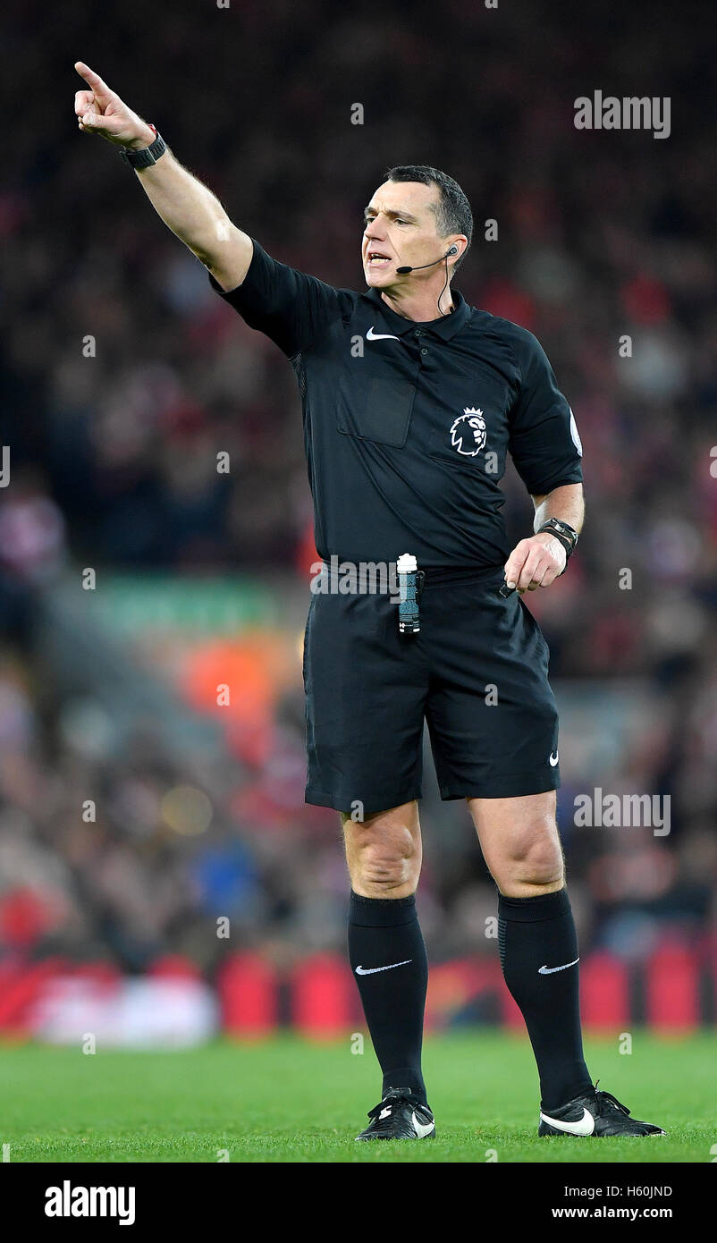 Match referee Neil Swarbrick during the Premier League match at Anfield ...