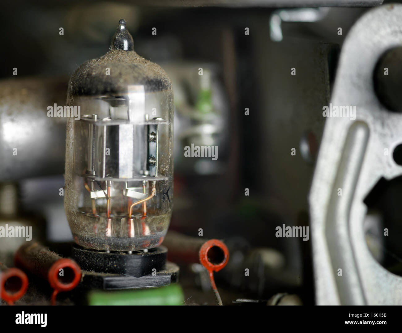 Macro shot pf a vacuum tube inside the old receiver, shallow depth of ...