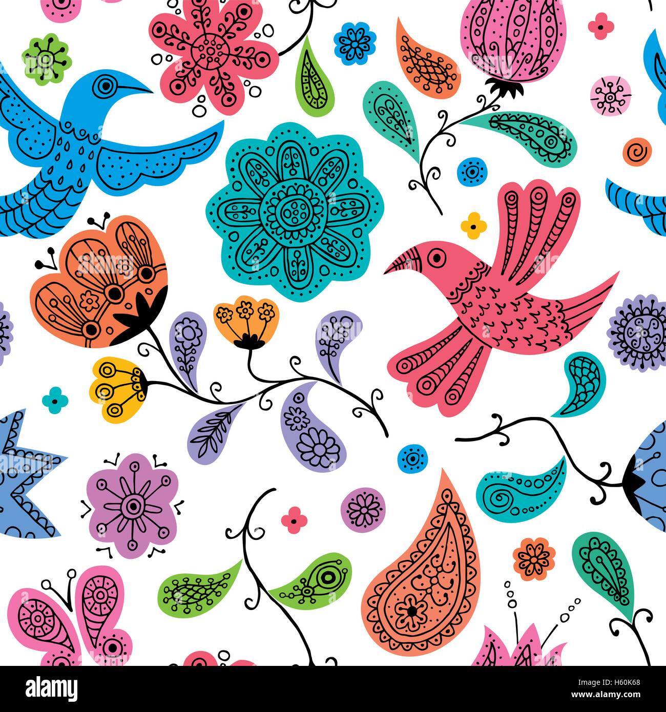 Seamless colorful floral doodles pattern Stock Vector Image & Art - Alamy