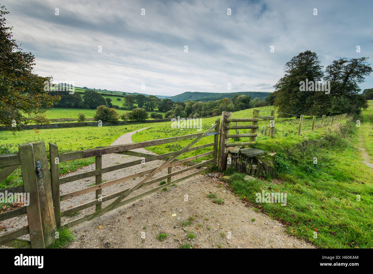 Overview at typical British countryside over wooden fence Stock Photo ...