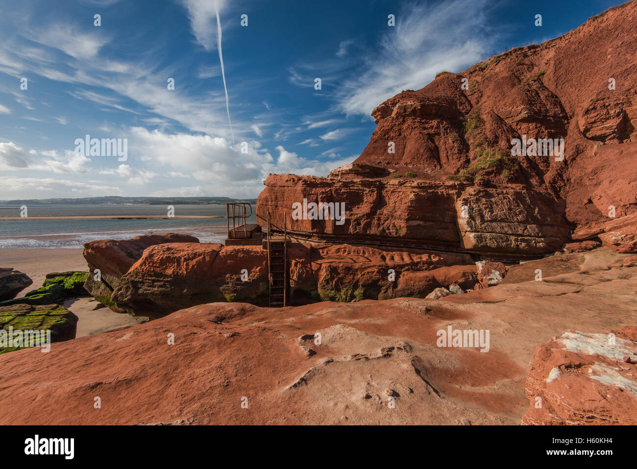 Red rocks on Jurassic heritage coast in Exmouth beach,UK Stock Photo ...