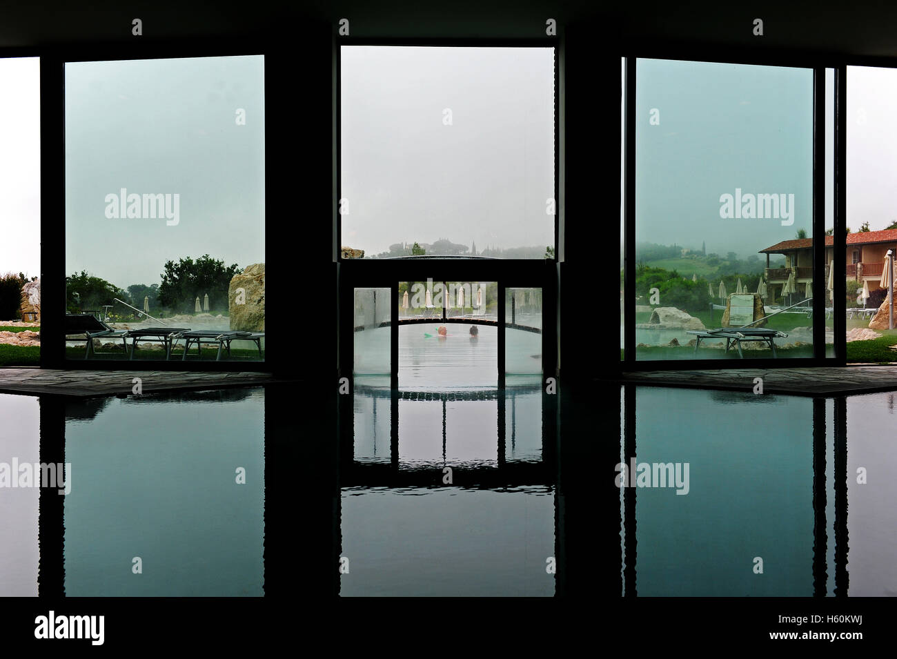 The indoor thermal pool of the Adler hotel overlooking the stunning Val ...