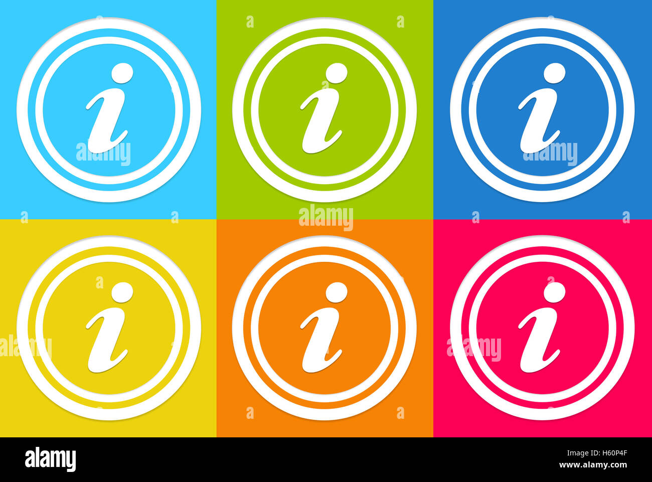 Set of colorful icons with information symbol in blue, green, yellow ...