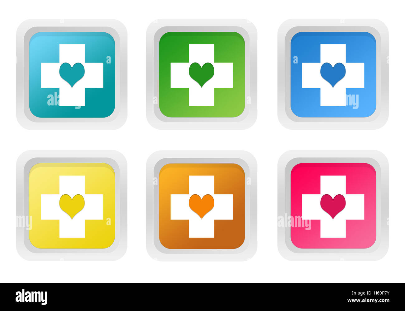 Set of squared colorful buttons with medical symbol in blue, green ...