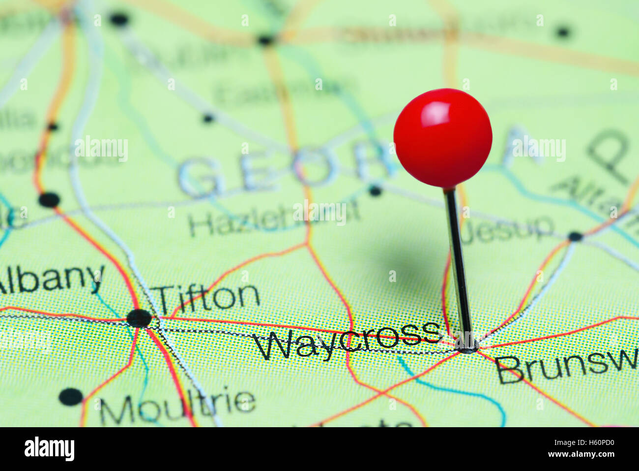 Waycross pinned on a map of Georgia, USA Stock Photo - Alamy