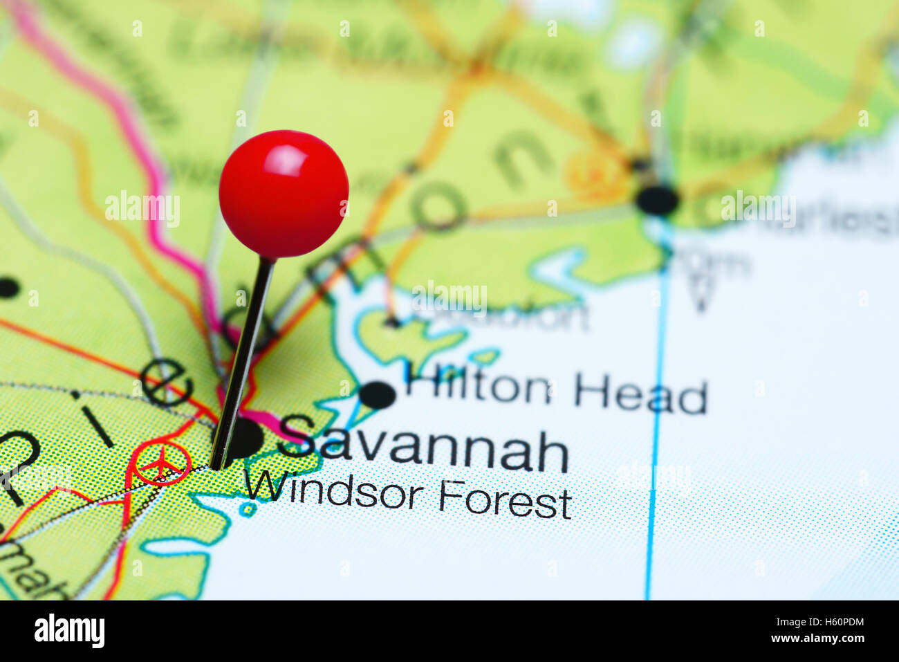 Windsor Forest pinned on a map of Georgia, USA Stock Photo - Alamy