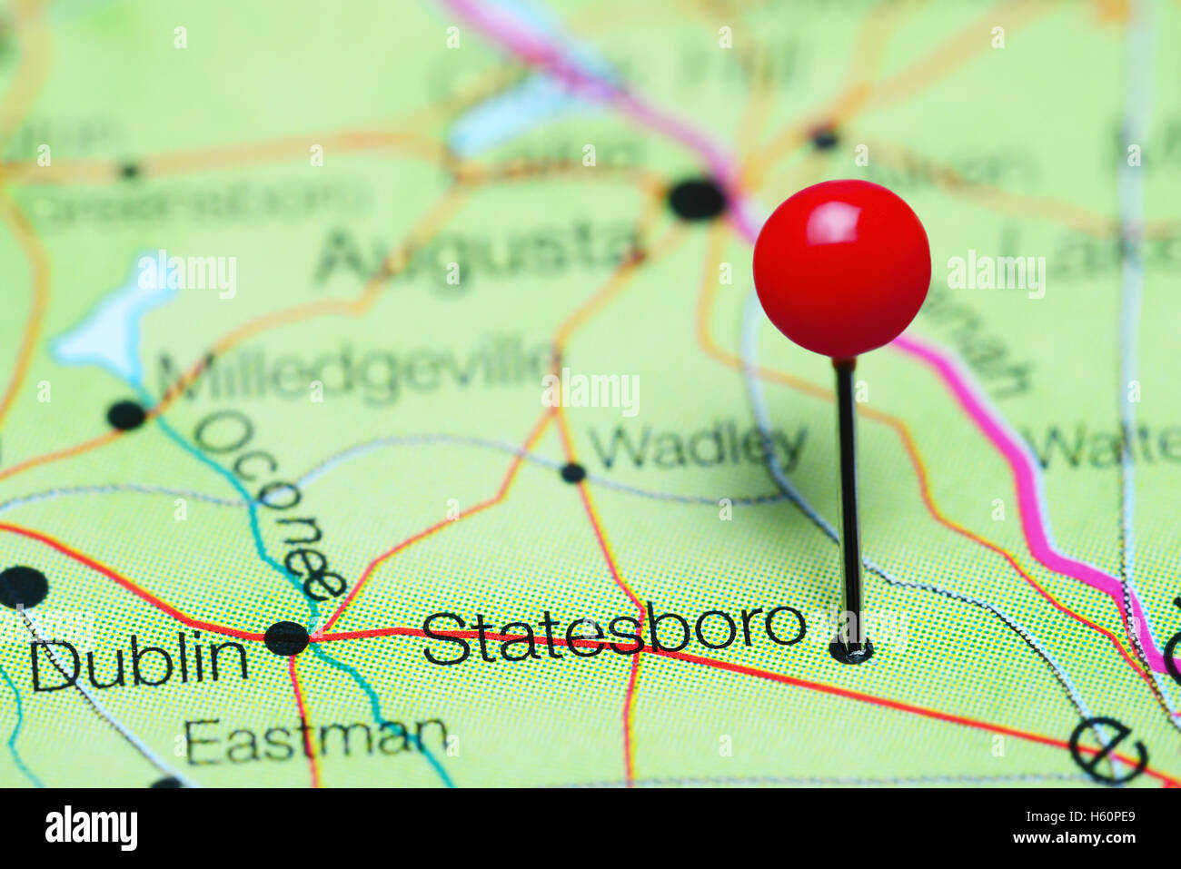 Statesboro pinned on a map of Georgia, USA Stock Photo - Alamy