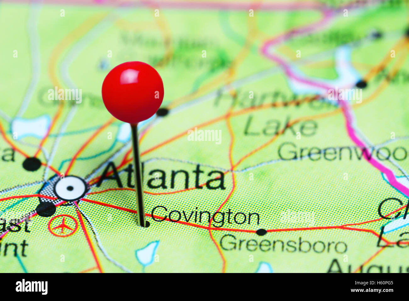 Covington pinned on a map of Georgia, USA Stock Photo - Alamy