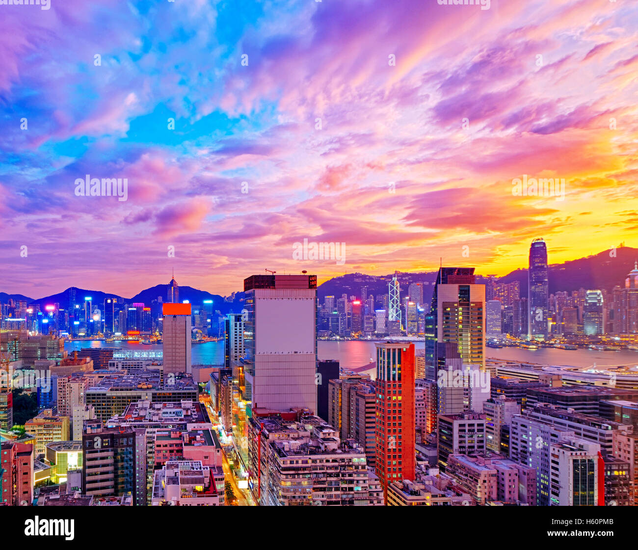 Hong Kong skyline at sunset Stock Photo - Alamy