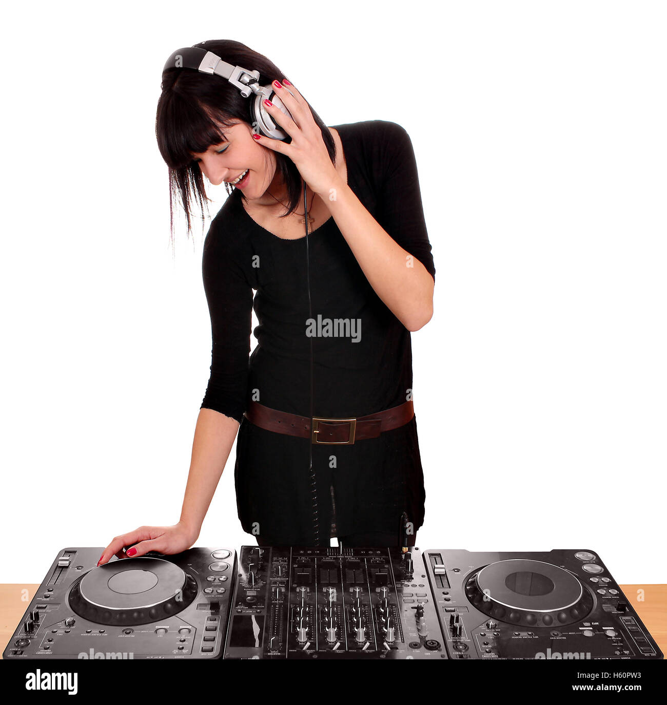 girl dj play music on turntables Stock Photo - Alamy