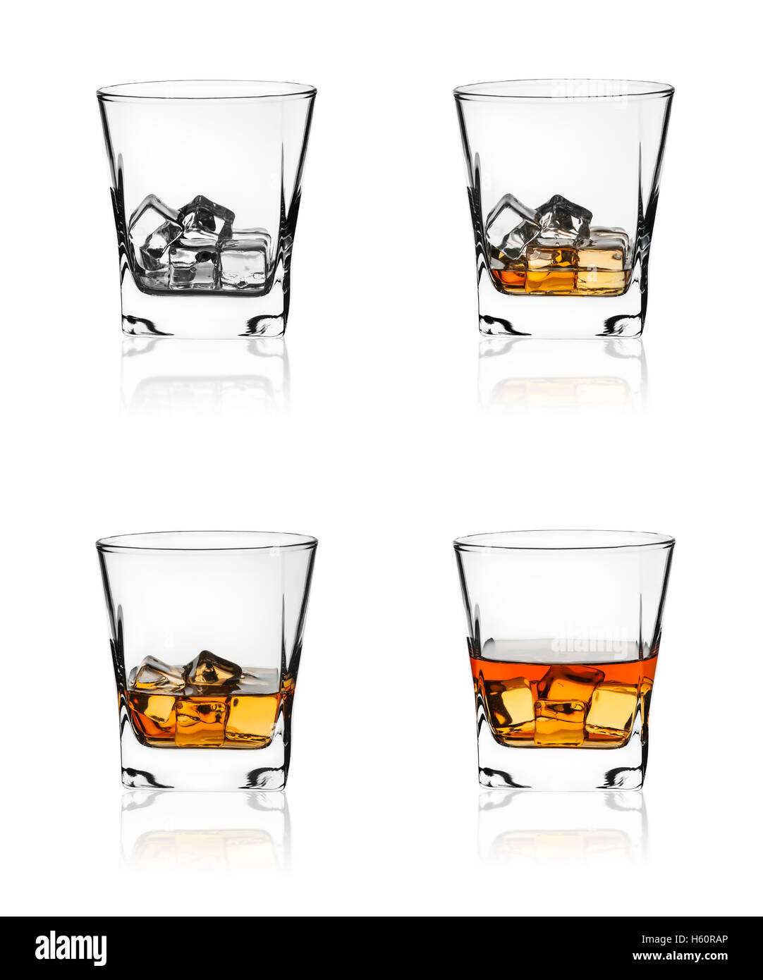 Glass of scotch whiskey and ice isolated on white background Stock ...