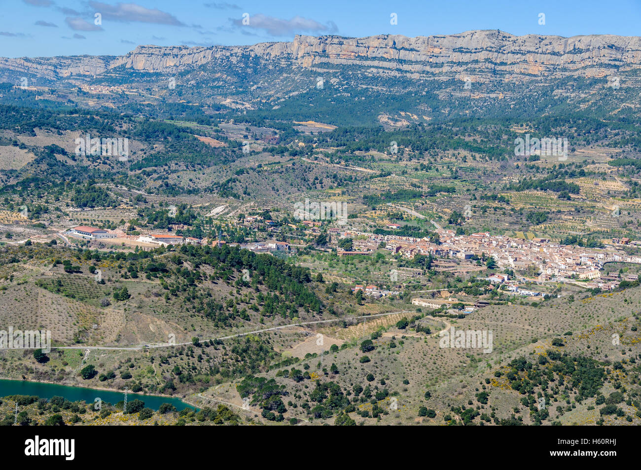 Panoramic view of Cornudella and the Montsant mountain in Catalonia ...