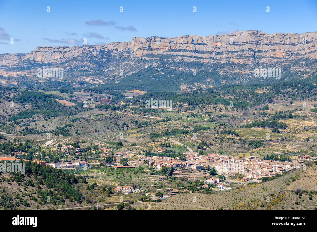 Panoramic view of Cornudella and the Montsant mountain in Catalonia ...