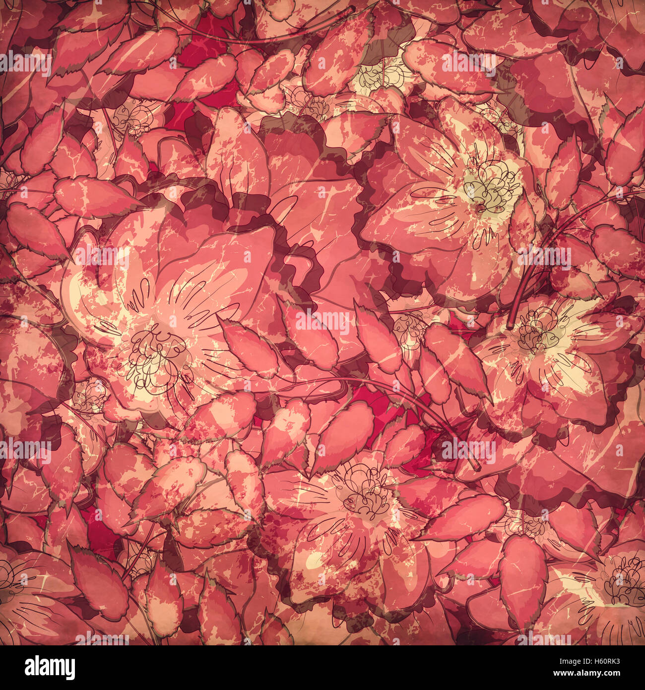 Floral Pattern With Flowers And Leaves Stock Photo - Alamy