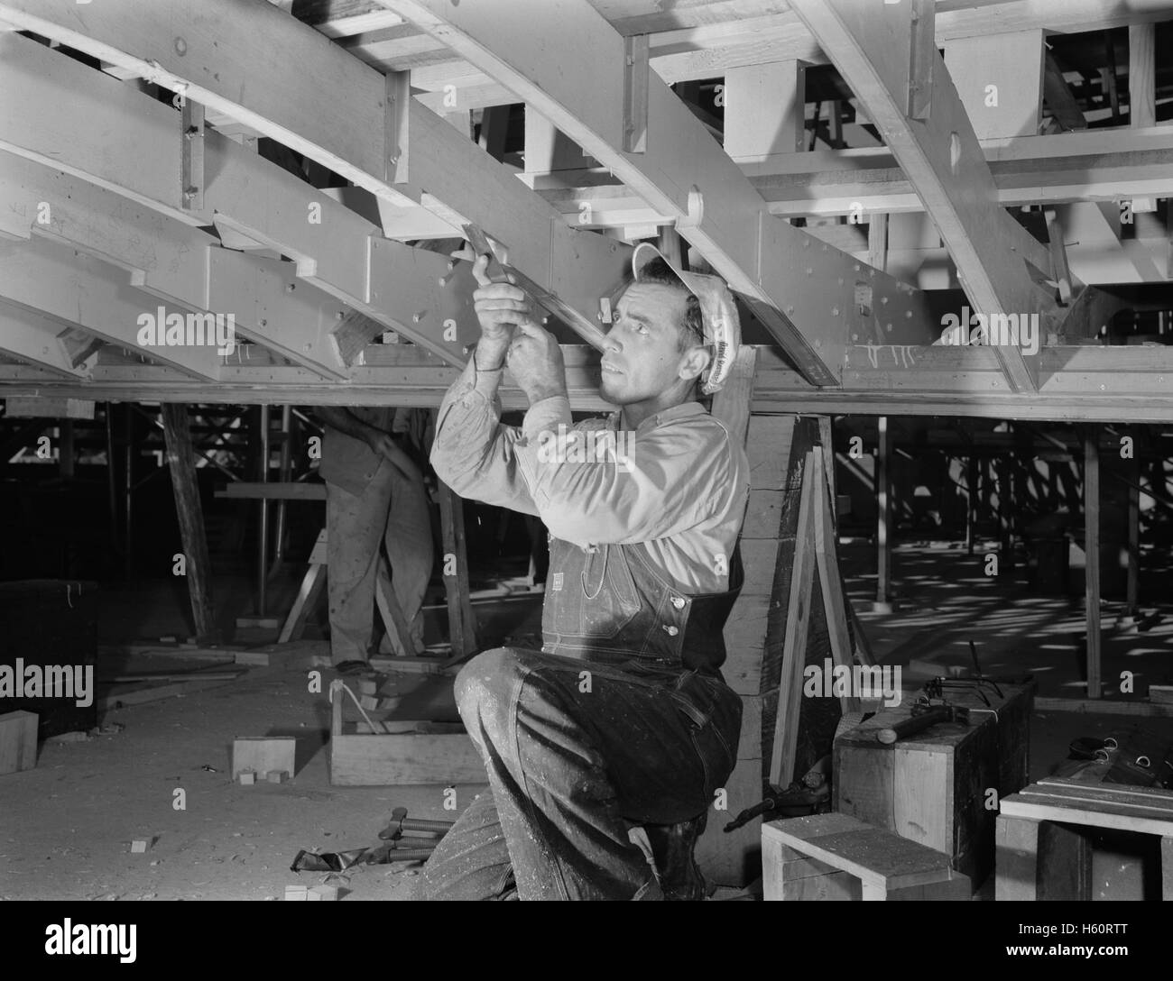 Carpenter Building Torpedo Boats at Shipyard during WWII, New Orleans ...