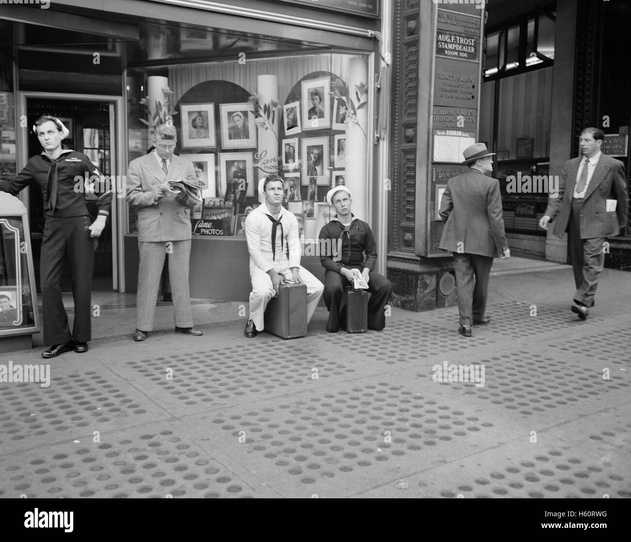 Group of Men and Sailors in Times Square on D-Day, New York City, New ...