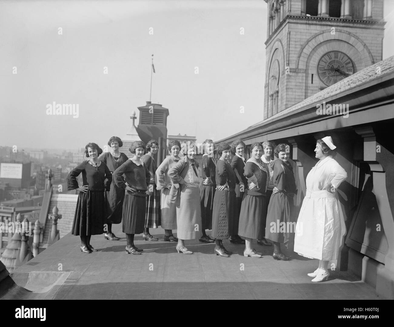 Female Post Office Clerks Doing Calisthenics on Rooftop, Washington DC ...